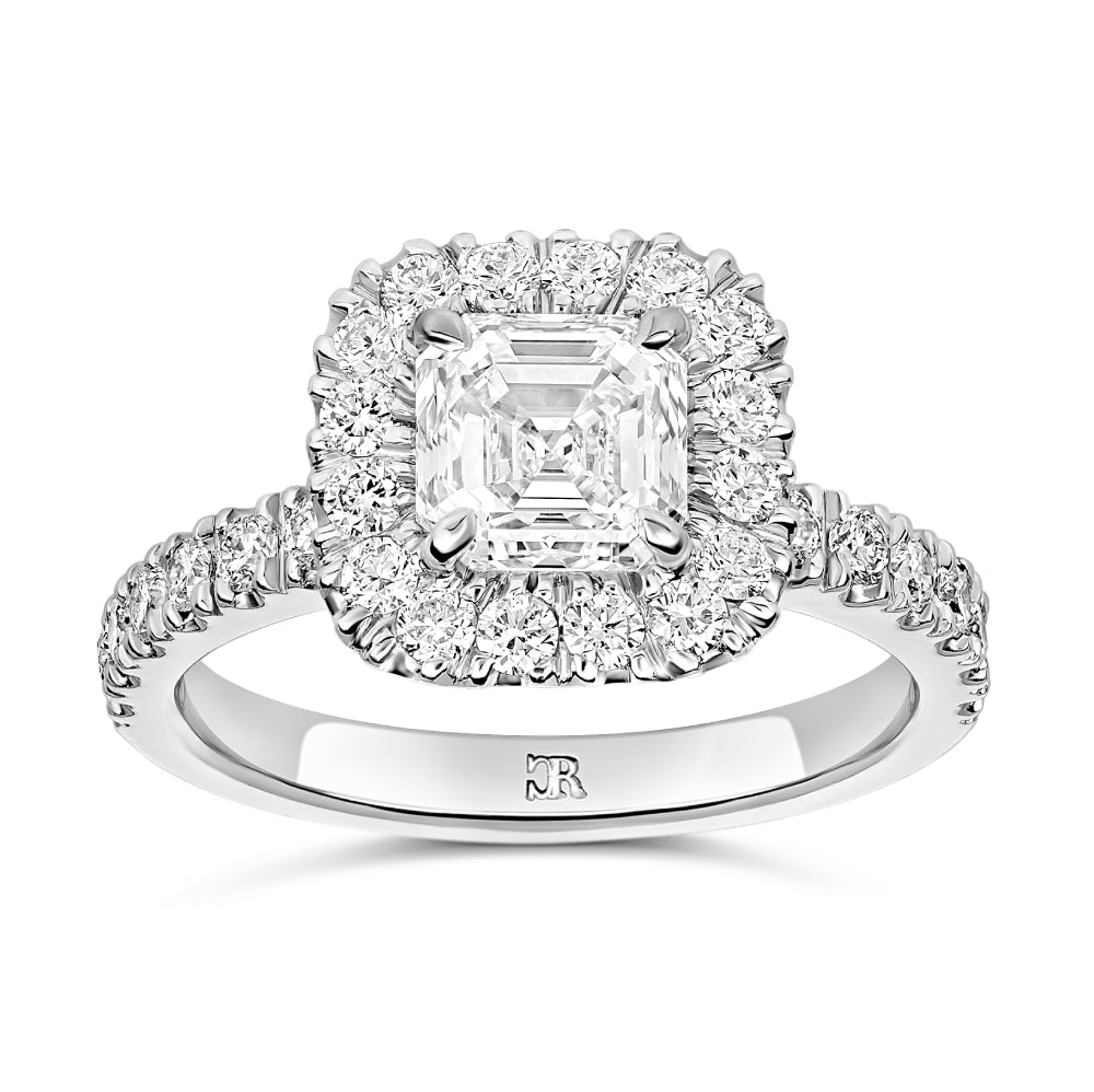 Asscher Cut Diamond Ring with Halo & Diamond Shoulders – Charles Rose